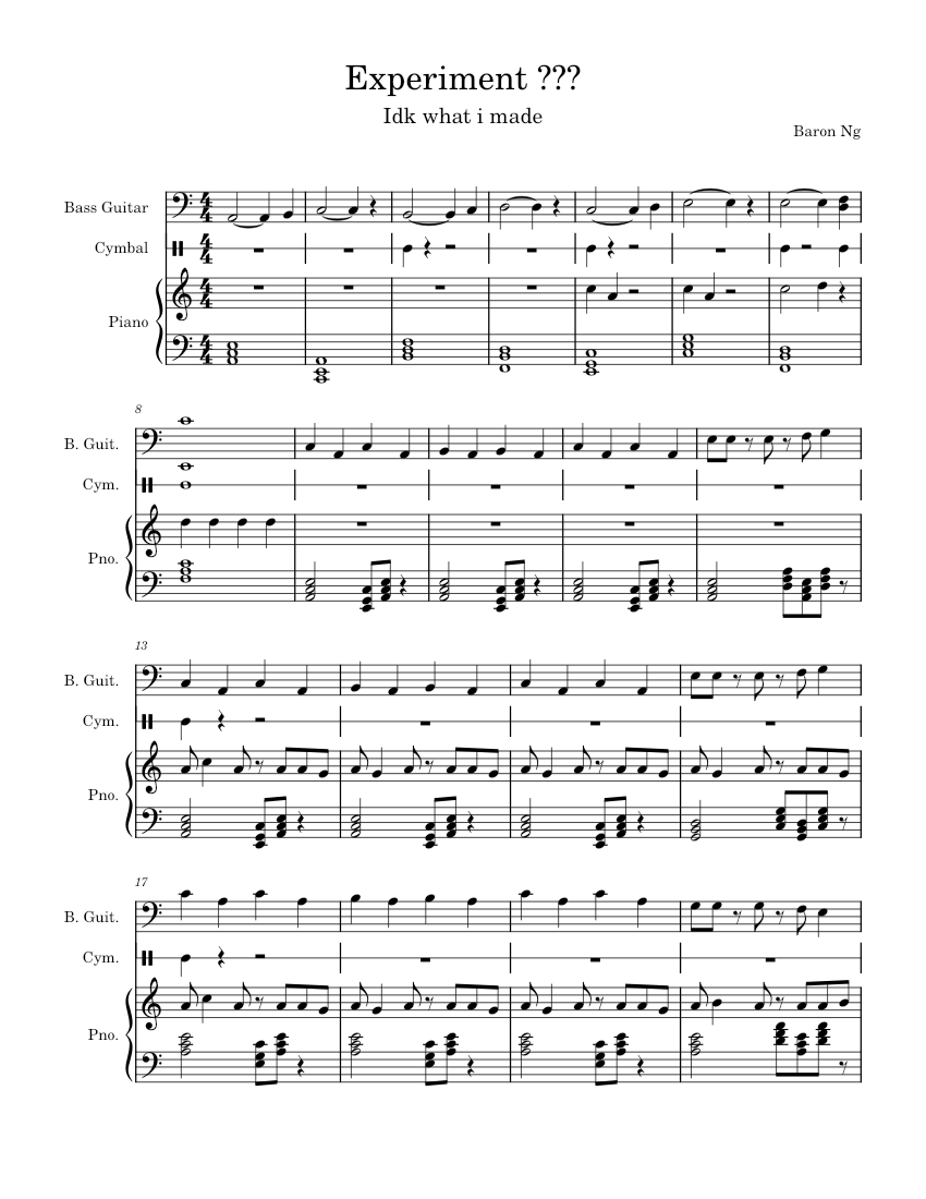Experiment ??? Sheet music for Piano, Bass guitar, Strings group (Mixed ...