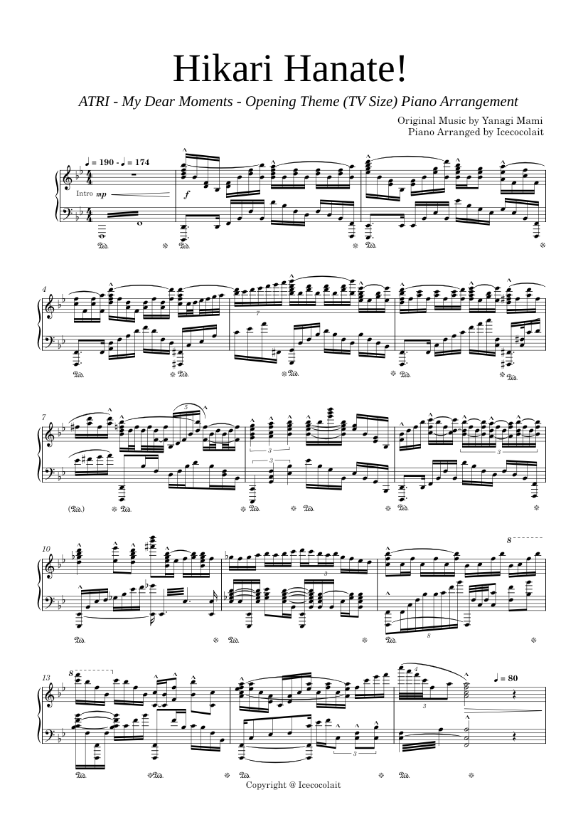 Hakari Hanate 光放て! - ATRI Opening Theme Sheet music for Piano (Solo ...