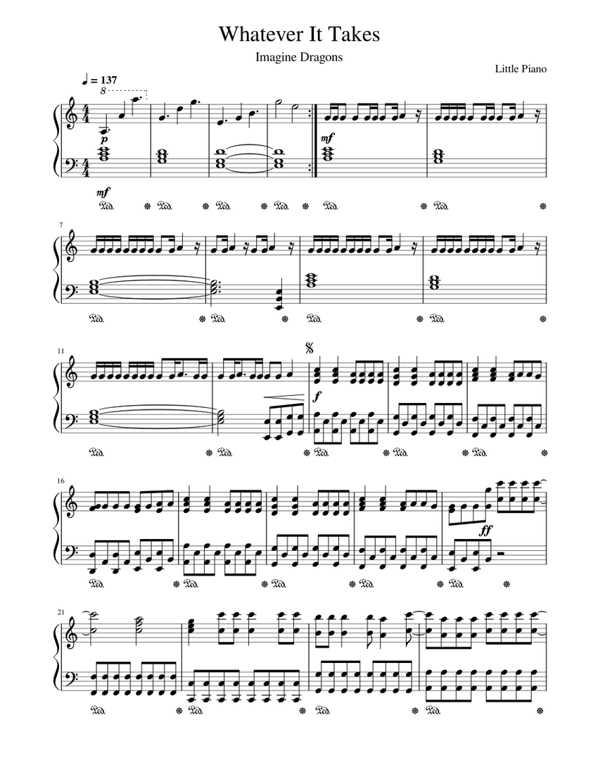 Whatever it takes – Imagine Dragons Sheet music for Piano (Solo ...