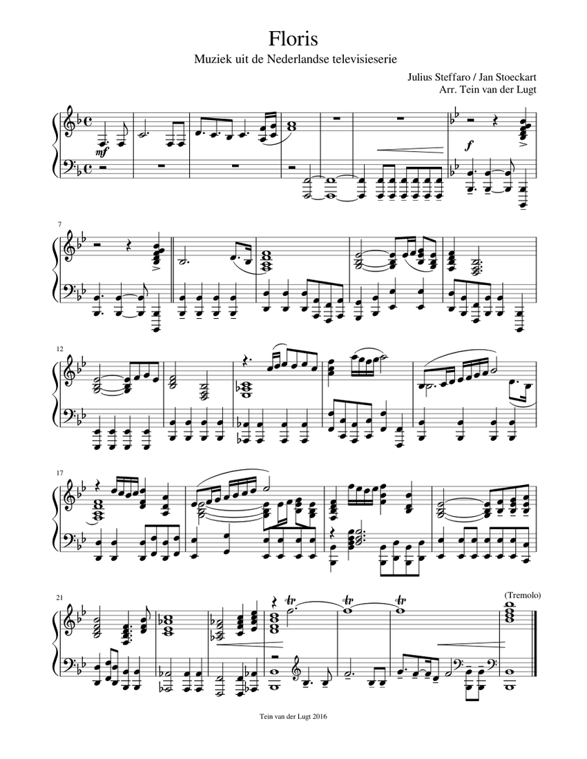 Floris (Dutch TV Series) Sheet music for Piano (Solo) | Download and ...