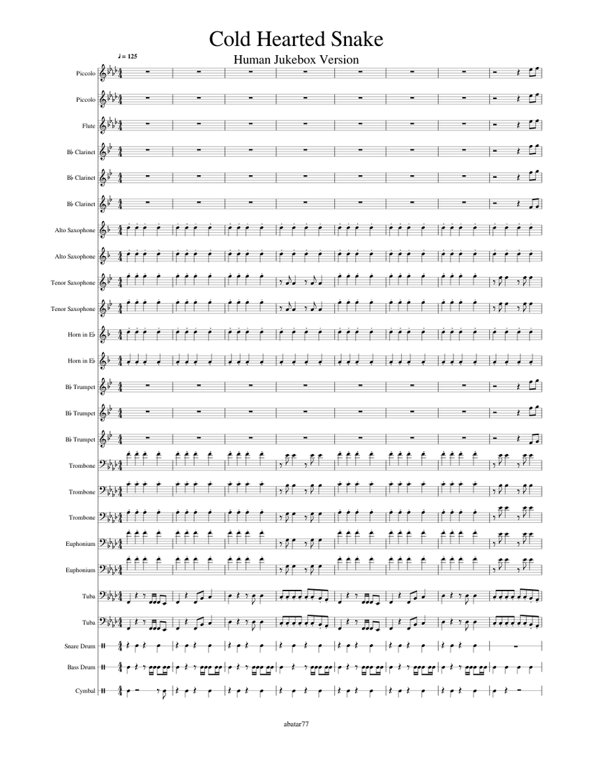 Cold Hearted Snake Sheet music for Trombone, Euphonium, Tuba, Flute ...