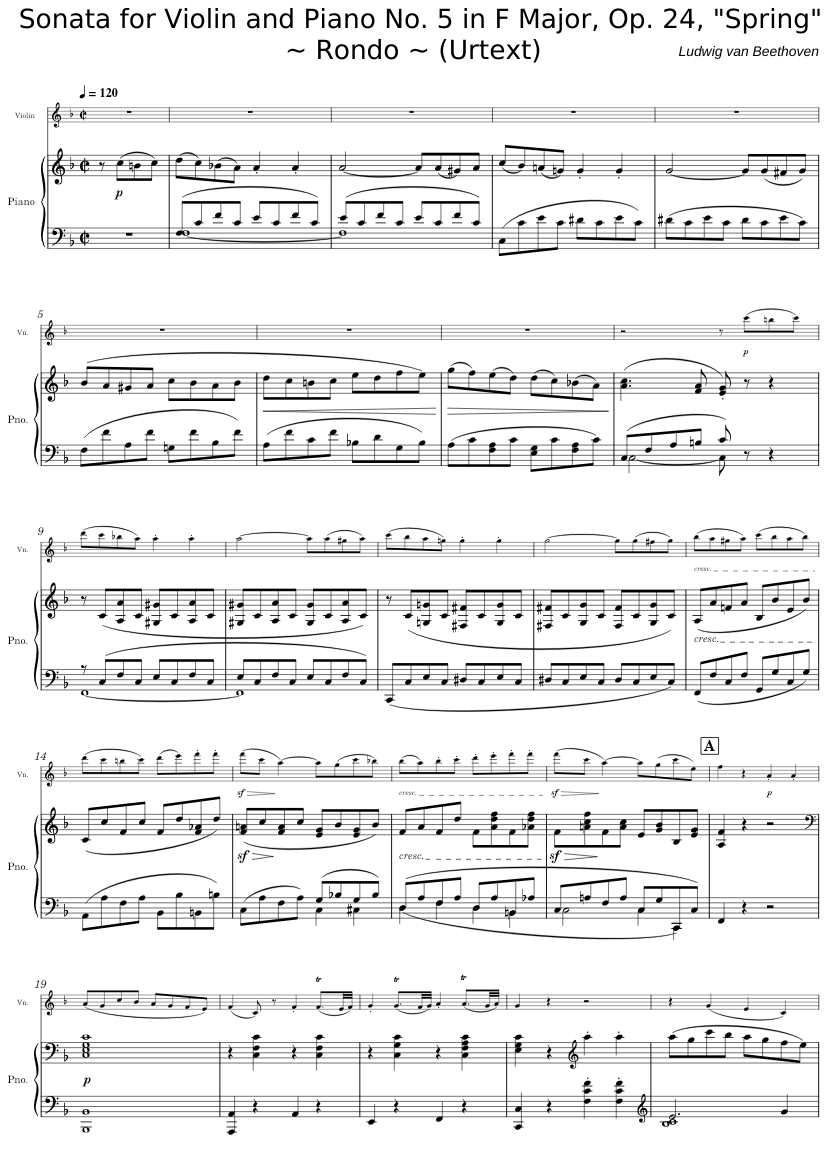 Violin_Sonata No.5, Op.24 (Spring) - Rondo - Beethoven Sheet music for Piano, Violin (Mixed Duet ...