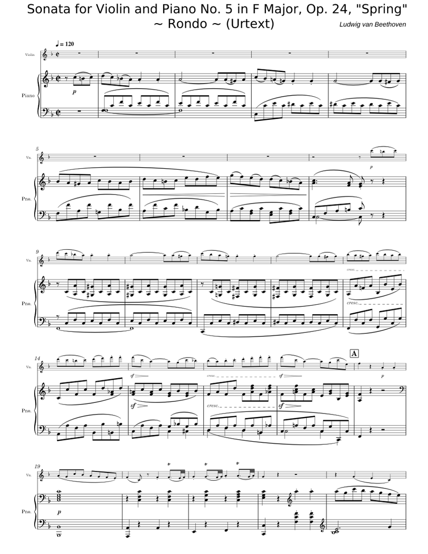 Beethoven - Violin_Sonata No.5, Op.24 (Spring) - Rondo Sheet music for ...