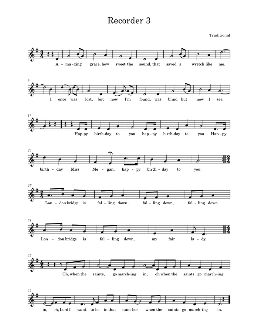 Recorder 3 Songs – Traditional Sheet music for Piano (Solo) Easy ...