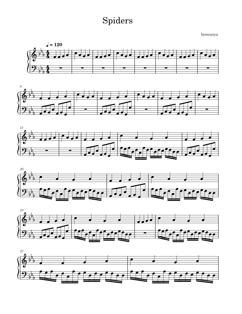 Spiders – Byenuoya Sheet music for Piano (Solo) Easy | Musescore.com