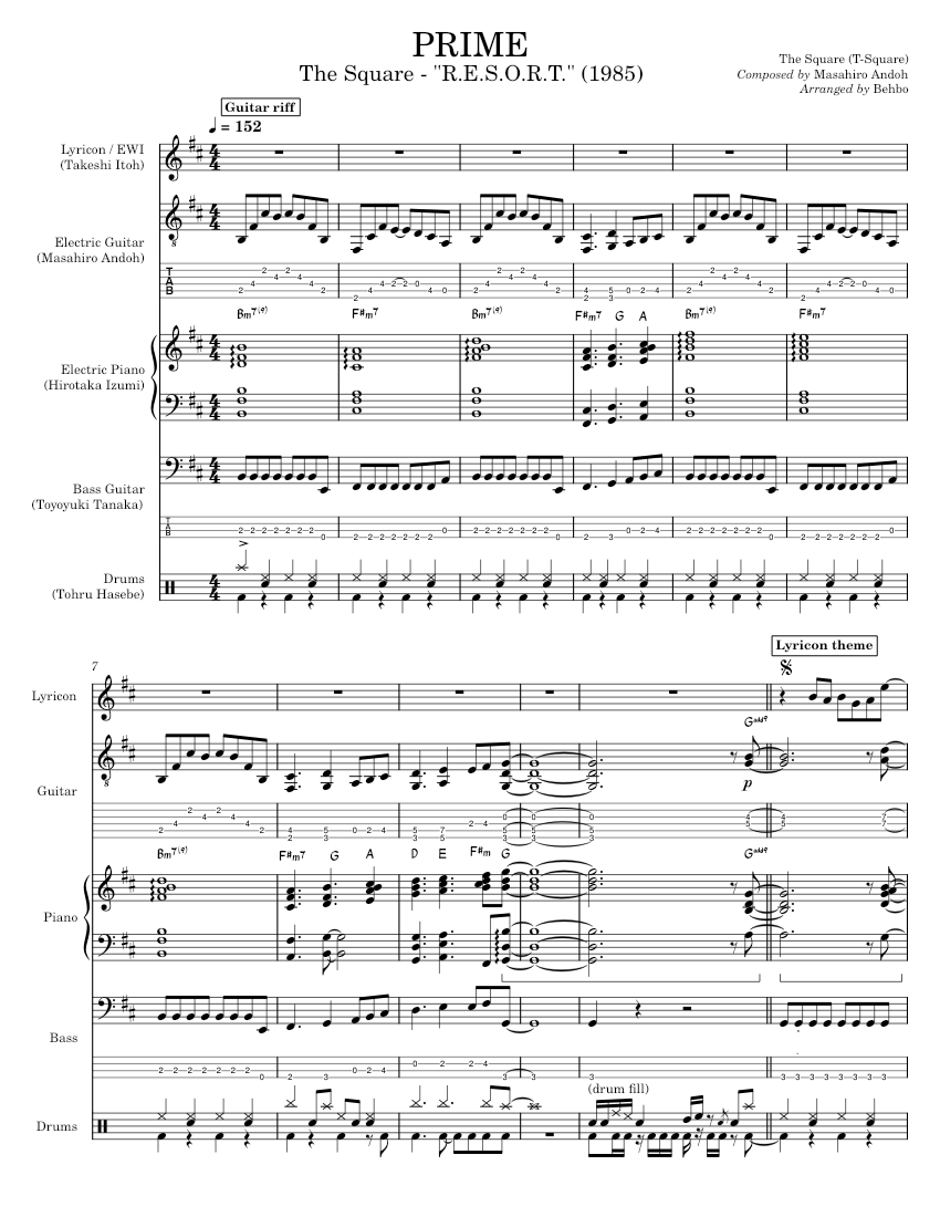 Prime – T-Square (full arrangement) Sheet Music and Tab with Chords for ...