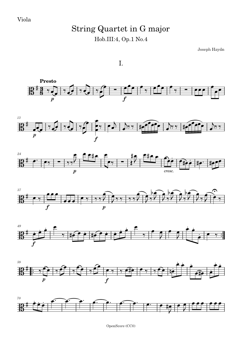 String Quartet in G major, Hob.III 4, Op.1 No.4 – Joseph Haydn - Viola PART Sheet music for ...