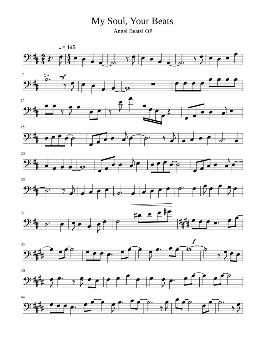 Angel Beats - My Soul, Your Beats Sheet music for Cello (Solo) | Musescore.com
