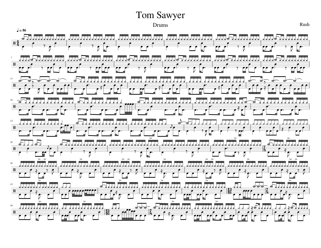 Tom sawyer – Rush Sheet music for Drum group (Solo) | Musescore.com