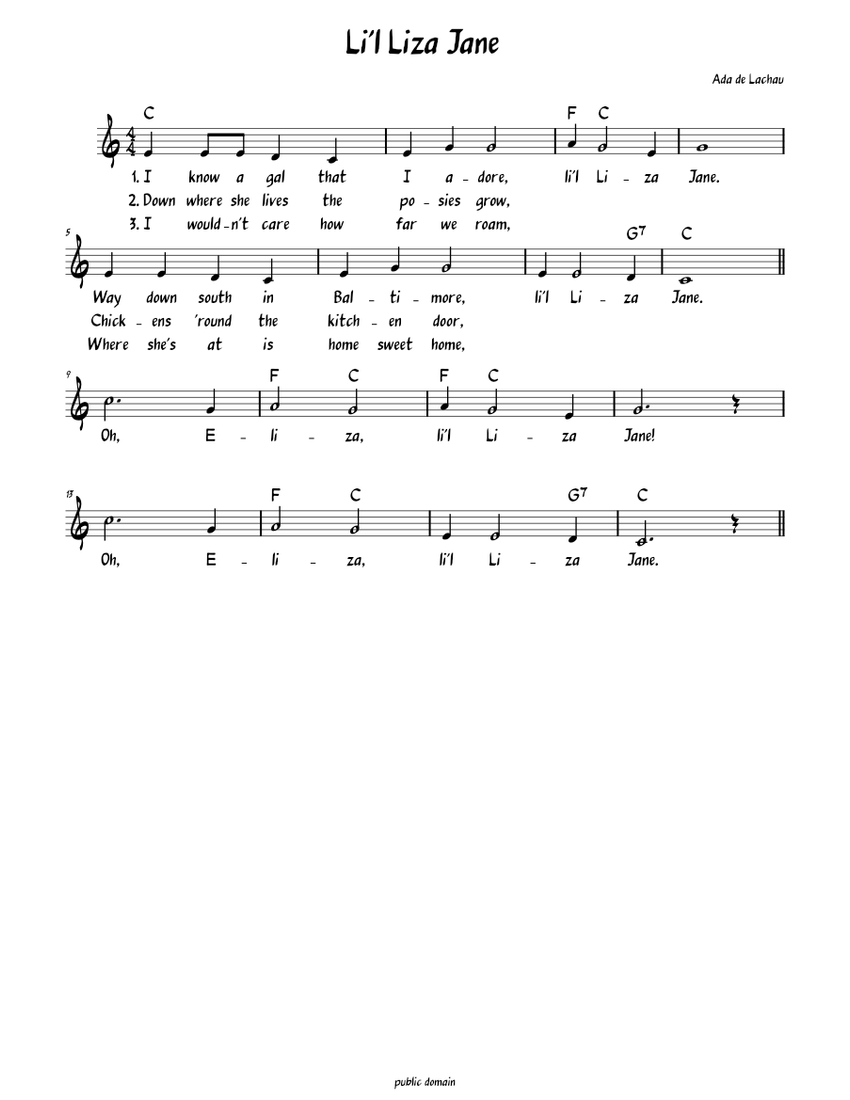 Li'l Liza Jane (Lead sheet with lyrics ) Sheet music for Piano (Solo ...