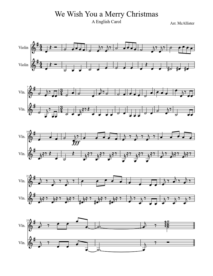 We Wish You a Merry Christmas Sheet music for Violin (String Duet ...