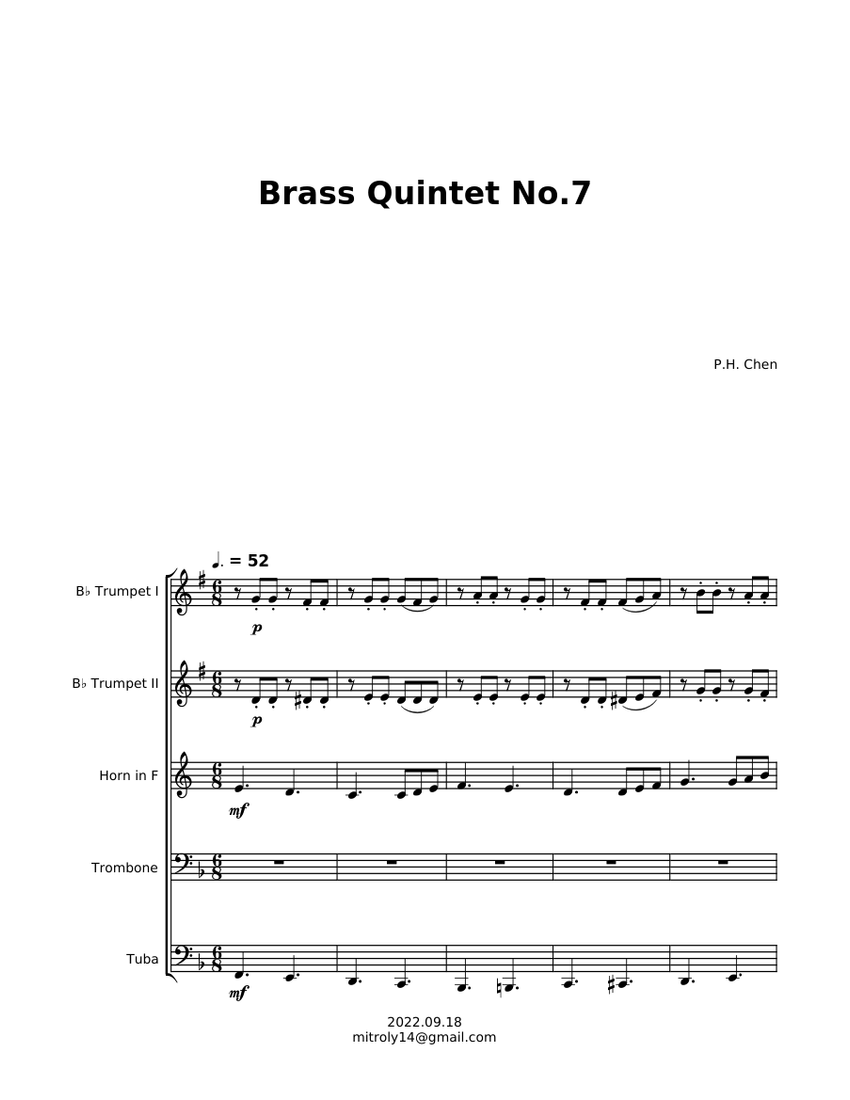 Brass Quintet No.7 Sheet music for Trombone, Tuba, Trumpet in b-flat ...