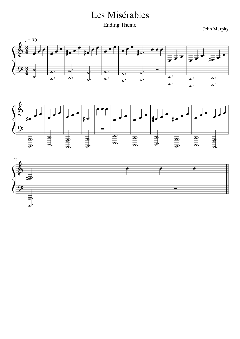Les Misérables Ending theme Sheet Music for Piano (Solo) | MuseScore.com
