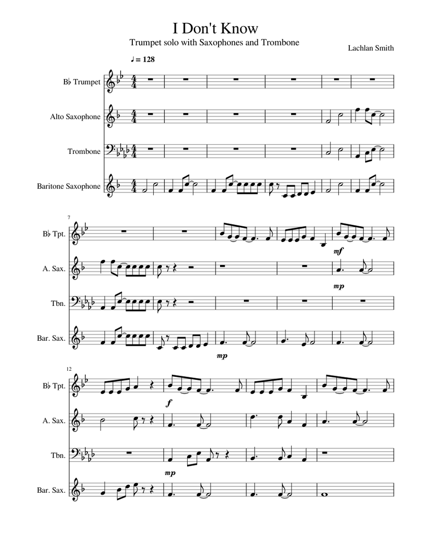I Don't Know Sheet music for Trumpet (In B Flat), Trombone, Saxophone (Alto), Saxophone ...