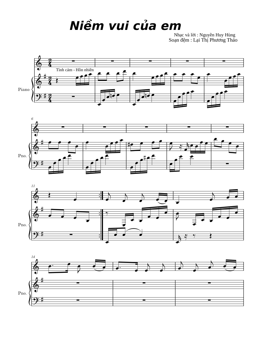 NIỀM VUI CỦA EM Sheet music for Piano, Flute (Solo) | Musescore.com