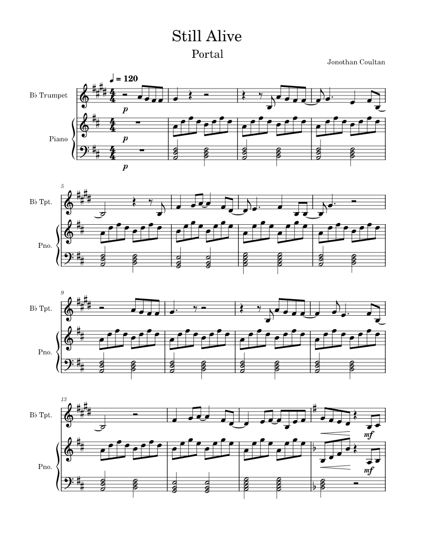 Still alive – Jonathan Coulton Sheet music for Piano, Trumpet in b-flat ...