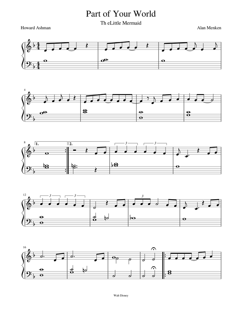 Part of Your World – Alan Menken Sheet music for Piano (Solo) Easy ...