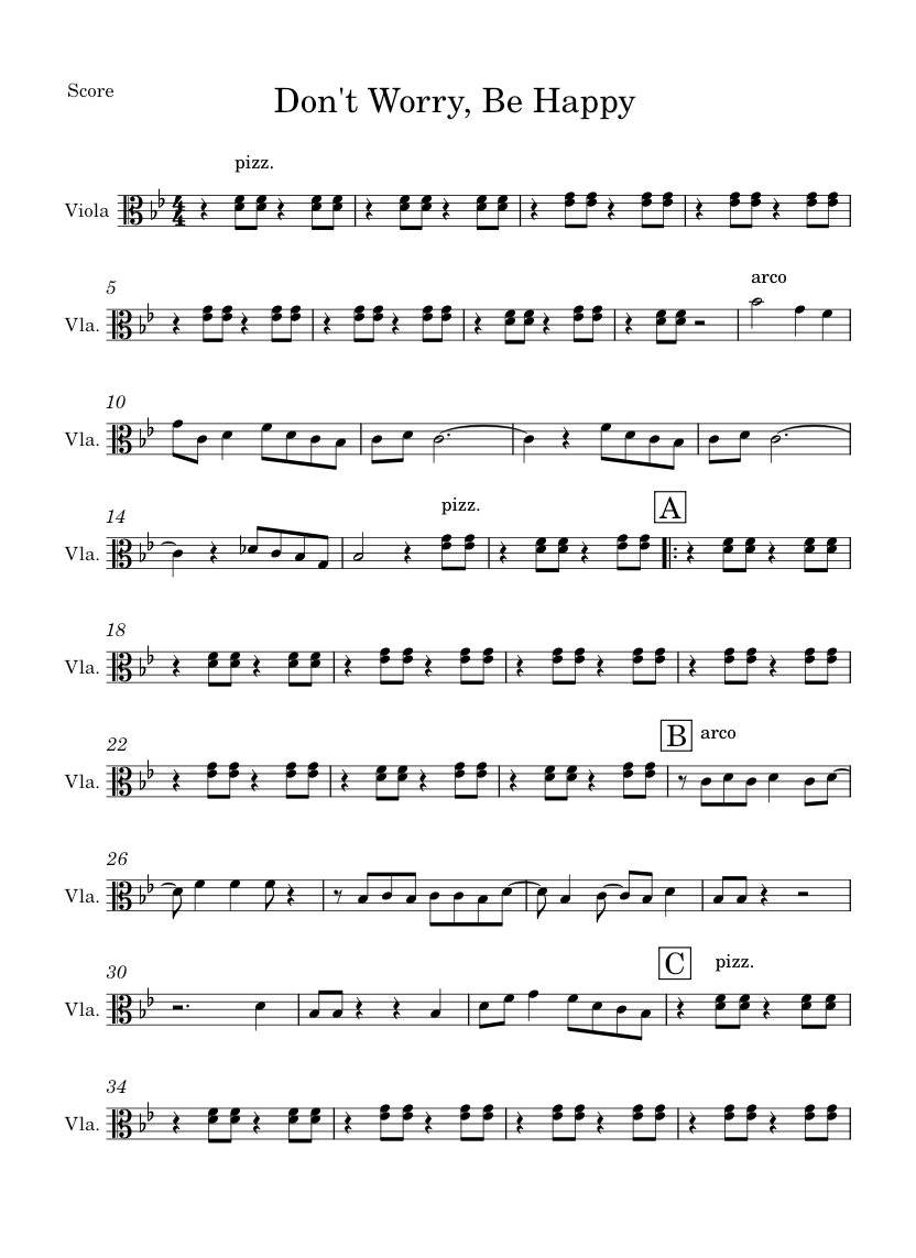 Don't worry, be happy - Bobby McFerrin Sheet Music for Viola (Solo ...