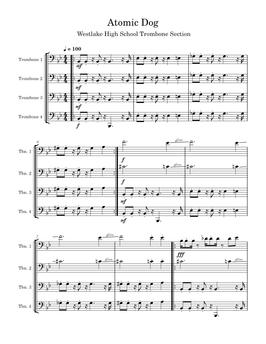 Atomic Dog – TNSU Atomic Dog – Westlake High School Trombones Sheet ...