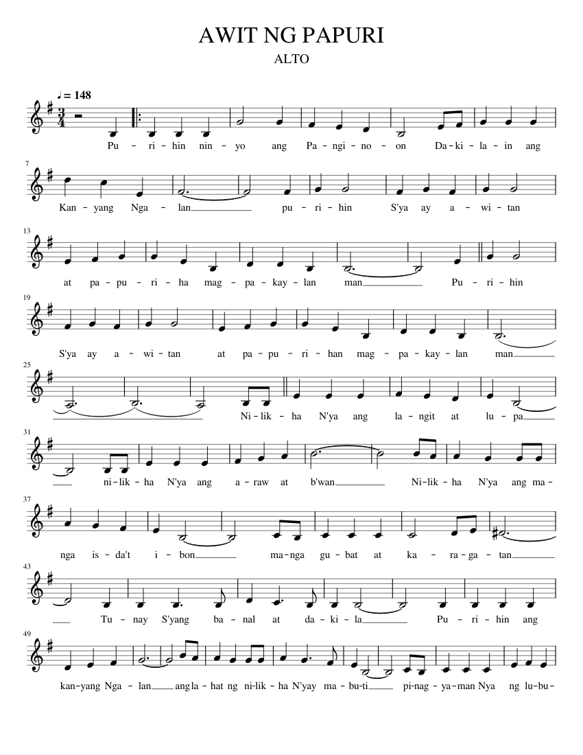 AWIT NG PAPURI alto Sheet music for Soprano (Solo) | Musescore.com