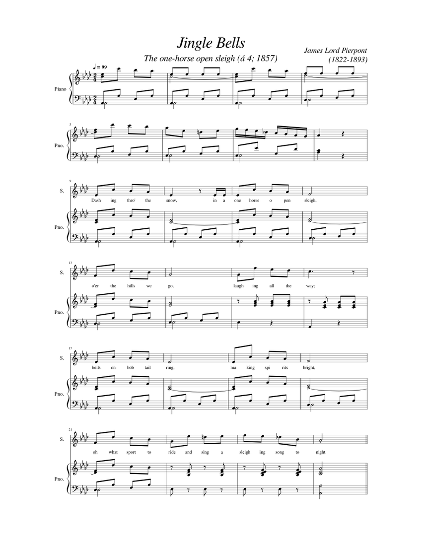 Jingle Bells Sheet music for Piano, Soprano, Alto, Tenor & more ...