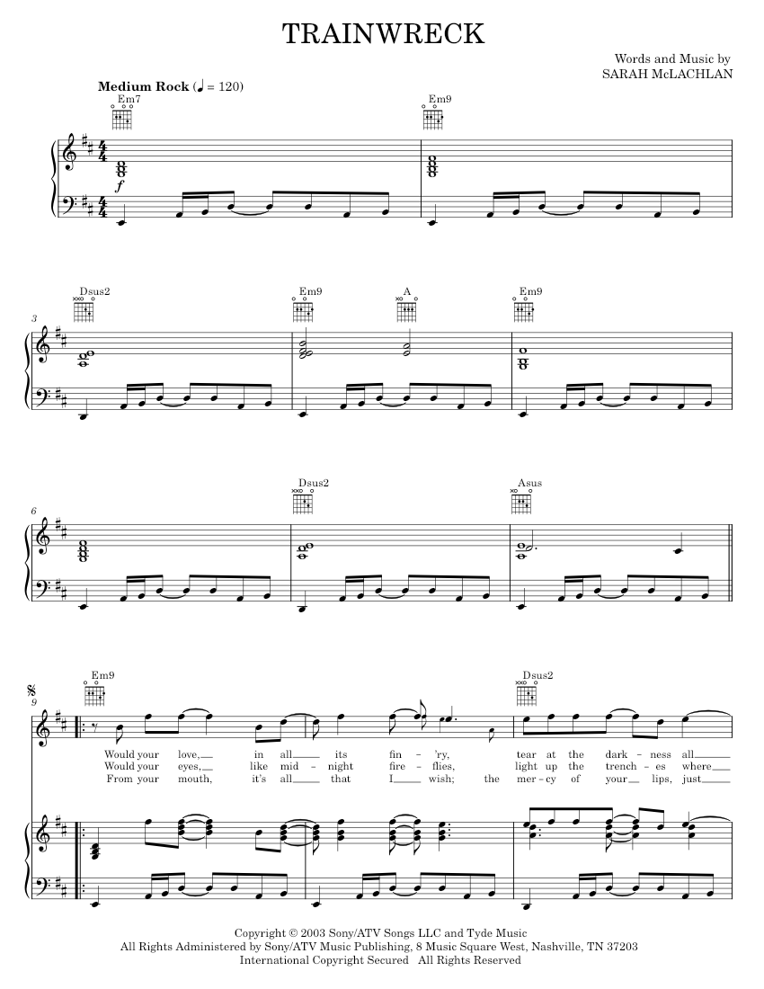 train wreck Sheet music for Piano, Vocals by Sarah McLachlan Official ...