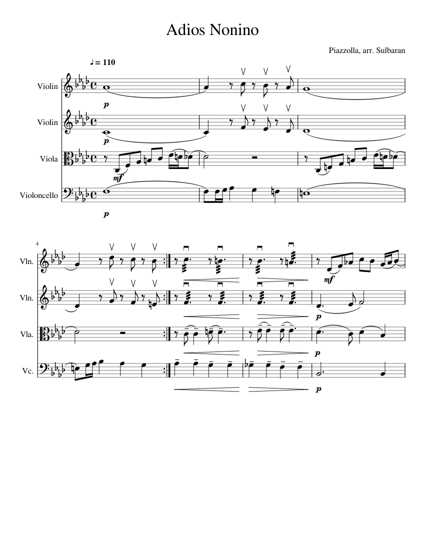 Adios Nonino Sheet Music for Violin, Viola (Mixed Trio) | MuseScore.com