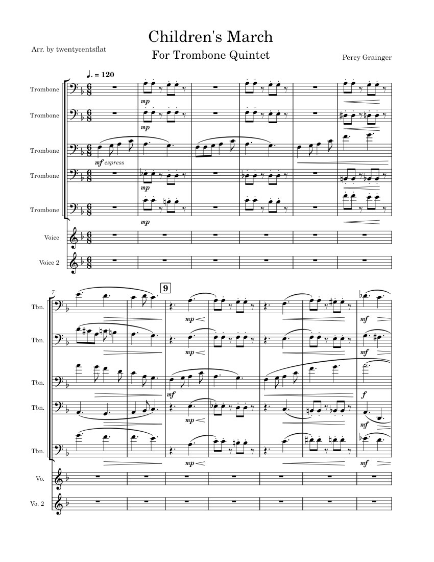 Children's March (Over the Hills And Far Away – Percy Grainger) Sheet ...