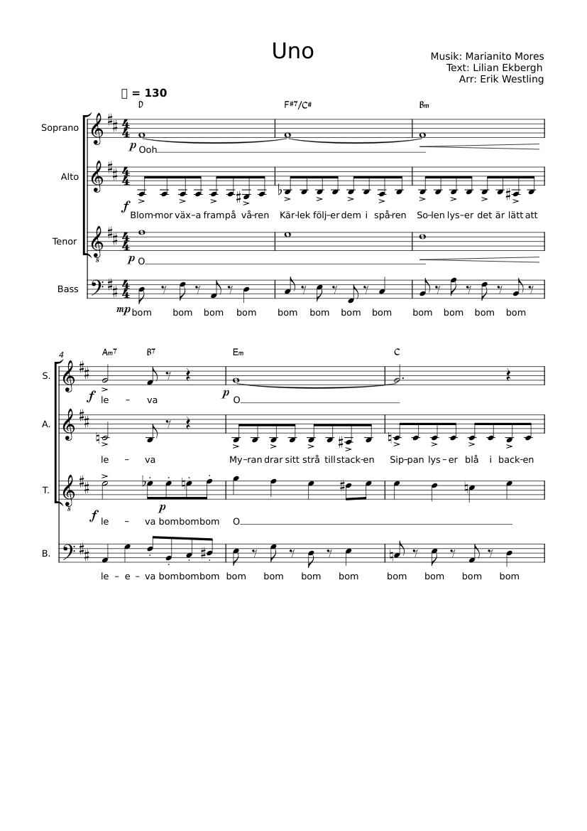 Uno Sheet music for Piano, Bass guitar (SATB) | Musescore.com