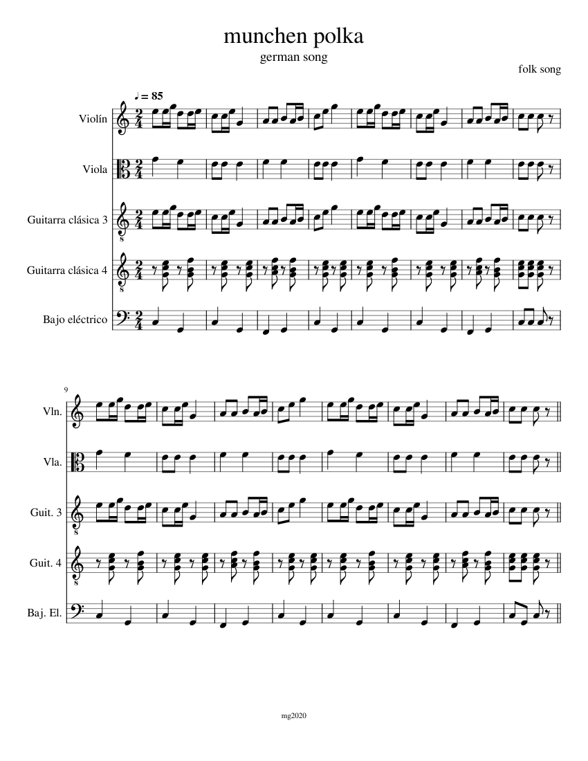 munchen_polka Sheet music for Violin, Viola, Guitar, Bass guitar (Mixed ...