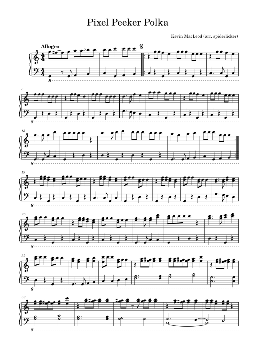 Pixel Peeker Polka - Kevin Macleod ('articulated' variant) Sheet Music ...