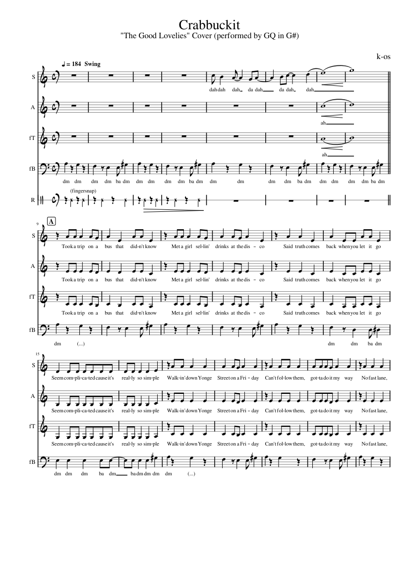Crabbuckit SSAA Sheet Music for Soprano, Alto, Mezzo soprano, Bass ...
