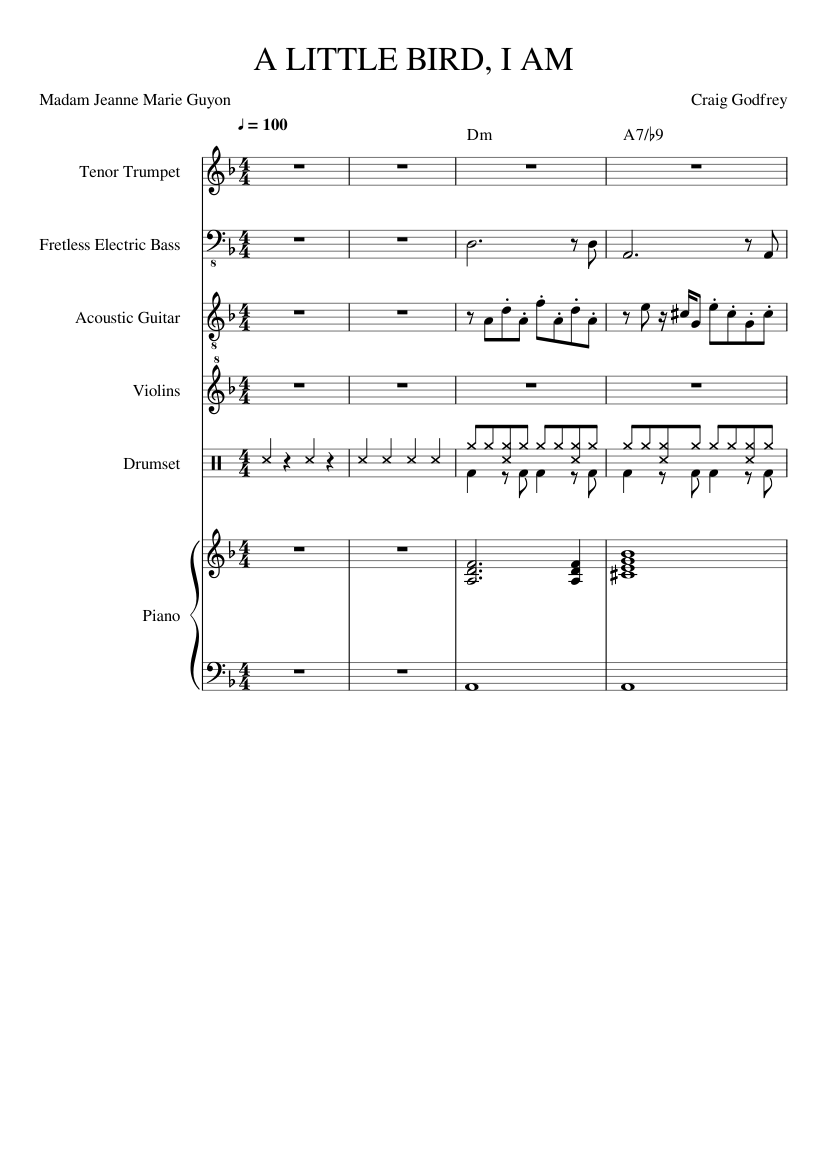 A LITTLE BIRD I AM Sheet music for Piano, Trumpet tenor, Guitar, Bass ...