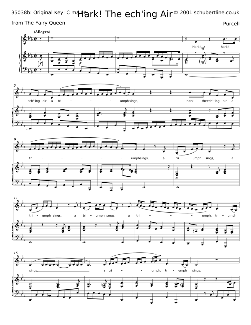 Hark! The ech'ing Air - Henry Purcell Sheet music for Piano (Mixed Trio ...