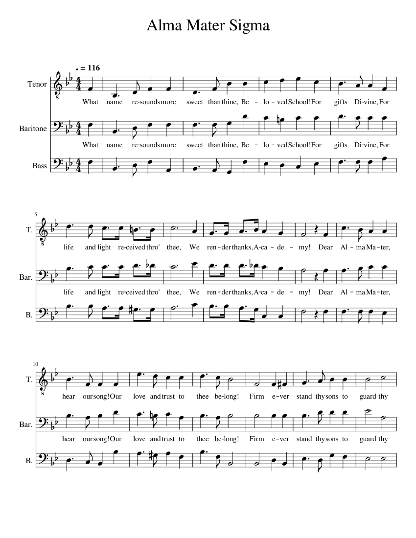 Alma Mater Sigma 2 Sheet music for Tenor, Bass voice, Baritone (Choral ...