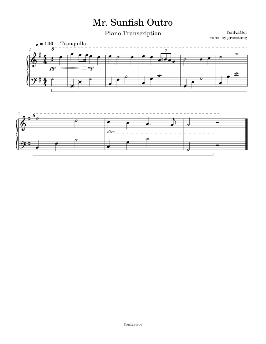 Mr. Sunfish – YonKaGor Mr. Sunfish Outro Sheet music for Piano (Solo ...