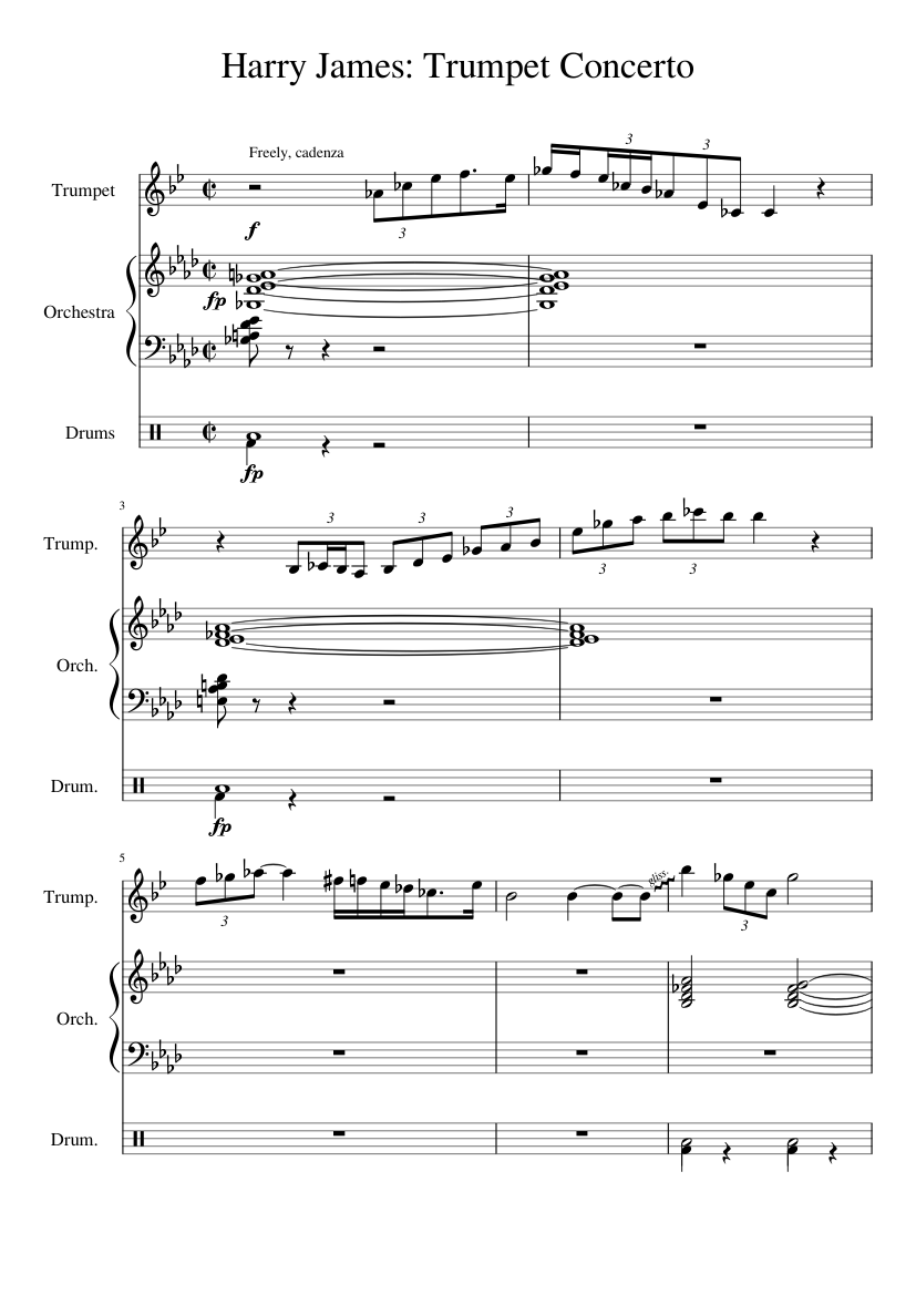 Harry James: Trumpet Concerto Sheet Music for Piano, Trumpet in b-flat ...