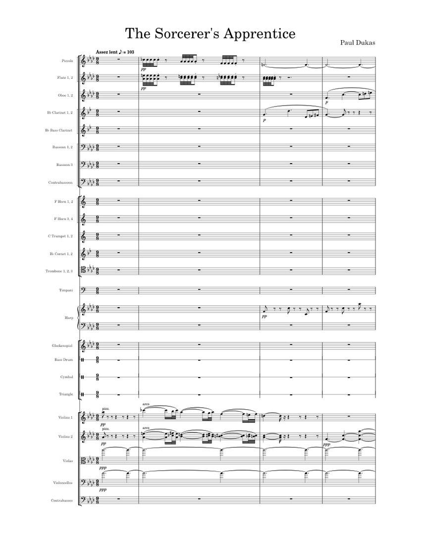 The Sorcerer's Apprentice – Paul Dukas Sheet music for Trombone, Flute piccolo, Flute, Oboe ...