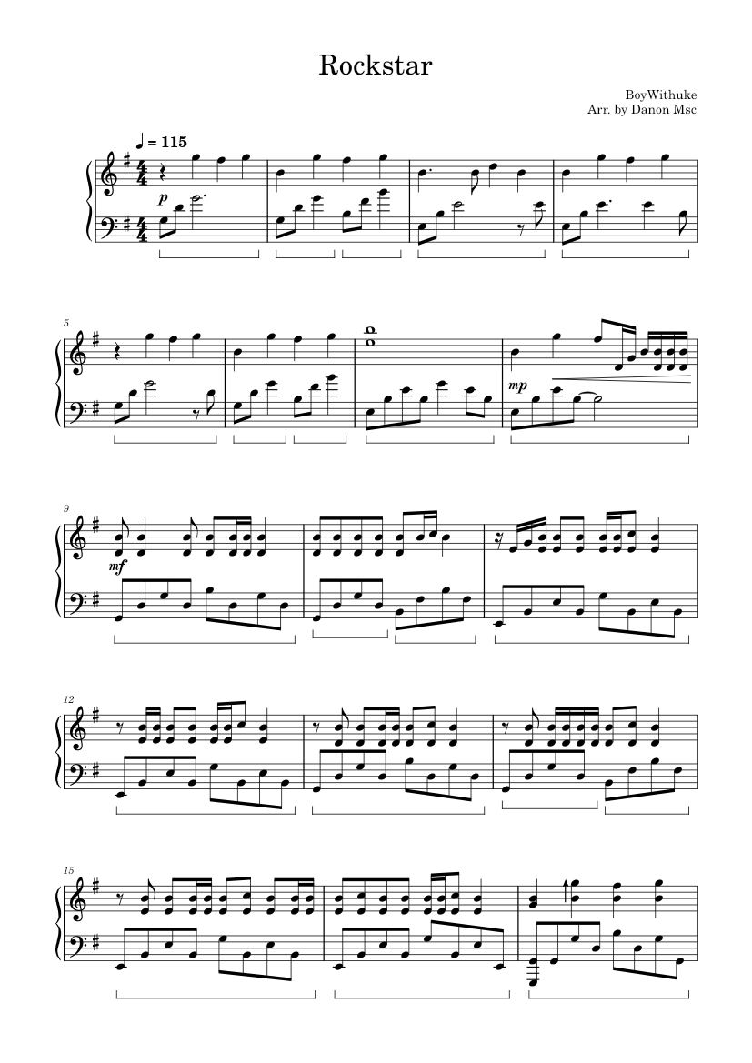 Rockstar – BoyWithUke (Full Piano Cover) Sheet Music for Piano (Solo ...