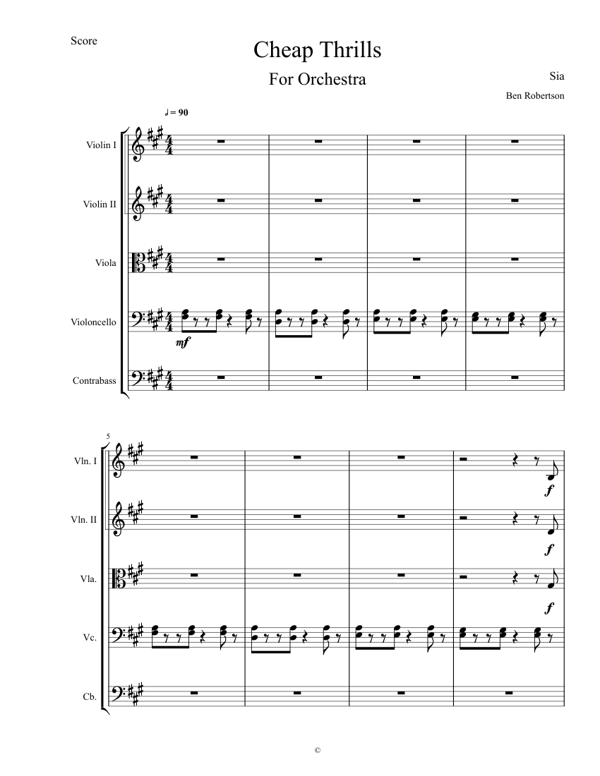 Cheap thrills full orchestra Sheet music for Contrabass, Violin, Viola ...