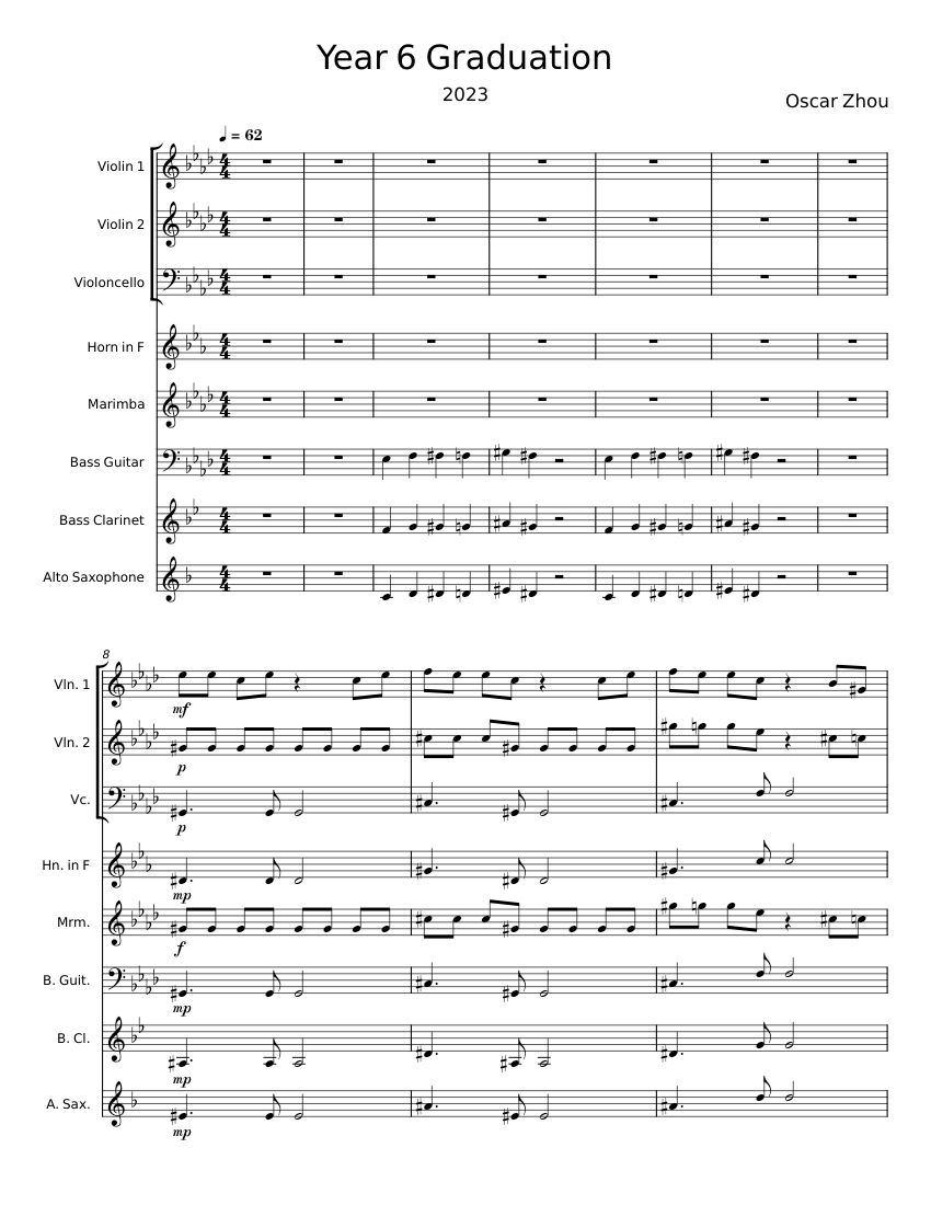 Year 6 Graduation Sheet music for Saxophone alto, French horn, Violin ...