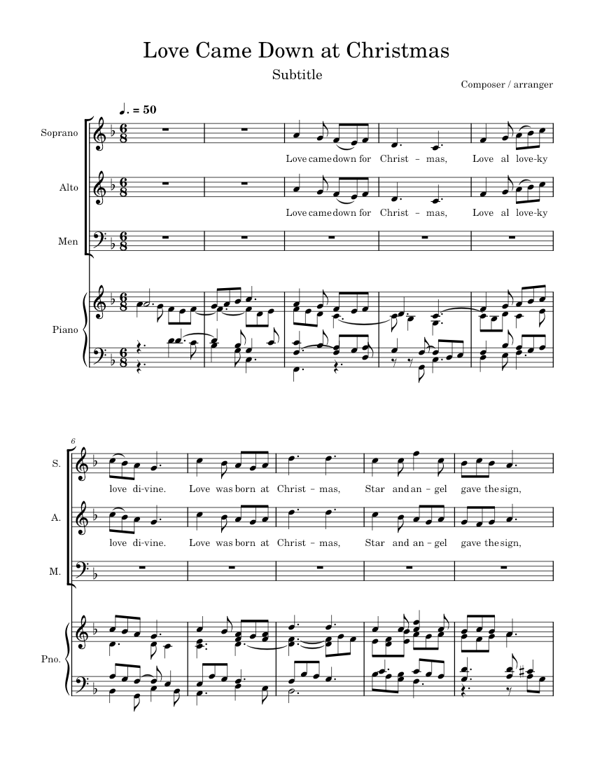 Love Came Down for Christmas (Rutter) - Alto Rehearsal Sheet Music for Piano, Synthesizer ...