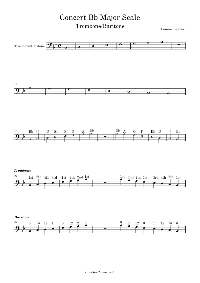 Concert Bb Major Scale - Trombone, Baritone Sheet Music for Trombone (Solo) | MuseScore.com
