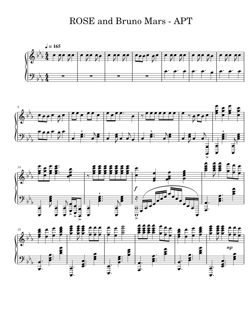 APT – Rosé (BLACKPINK) Sheet music for Piano (Solo) | Musescore.com