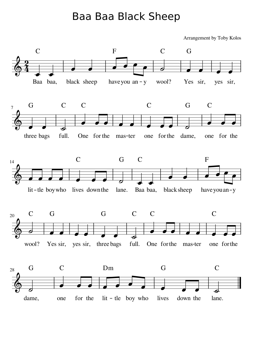 Baa baa black sheep – Misc Traditional Sheet Music with Chords for ...