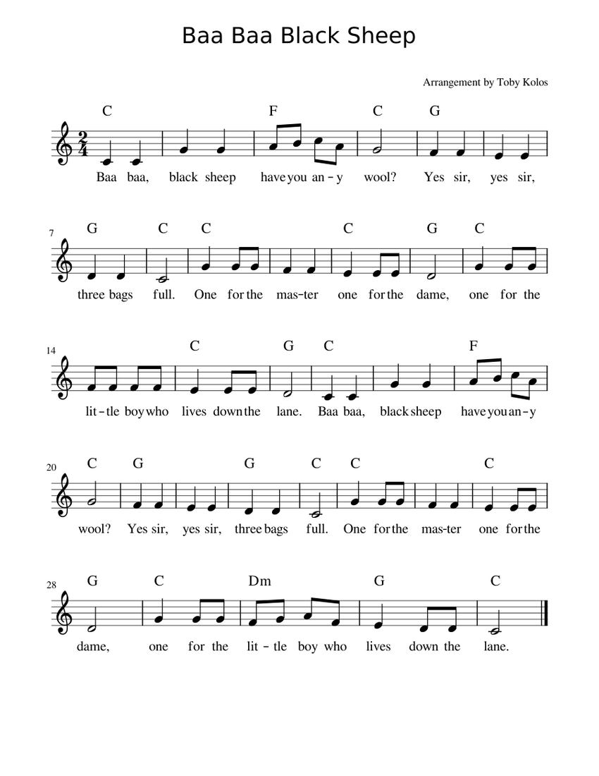 Baa baa black sheep – Misc Traditional Sheet music for Piano (Solo ...