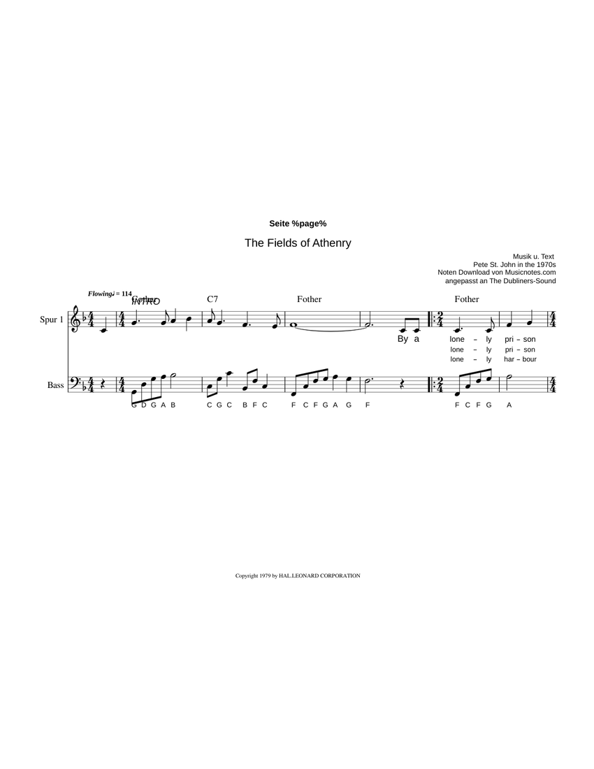 The Fields of Athenry Sheet music for Bass guitar (Solo) | Musescore.com