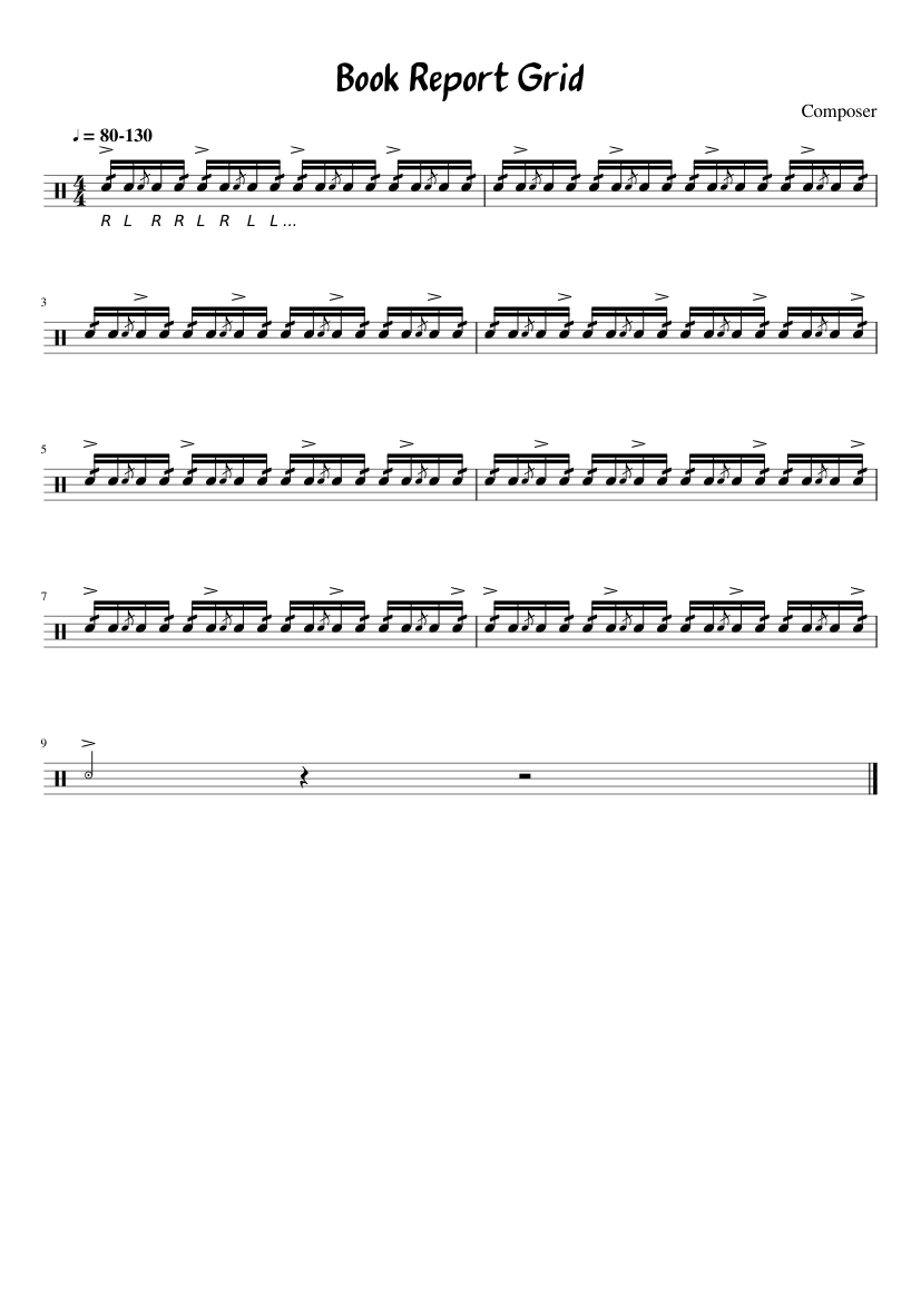 Book_Report_Grid Sheet music for Snare drum (Solo) | Musescore.com