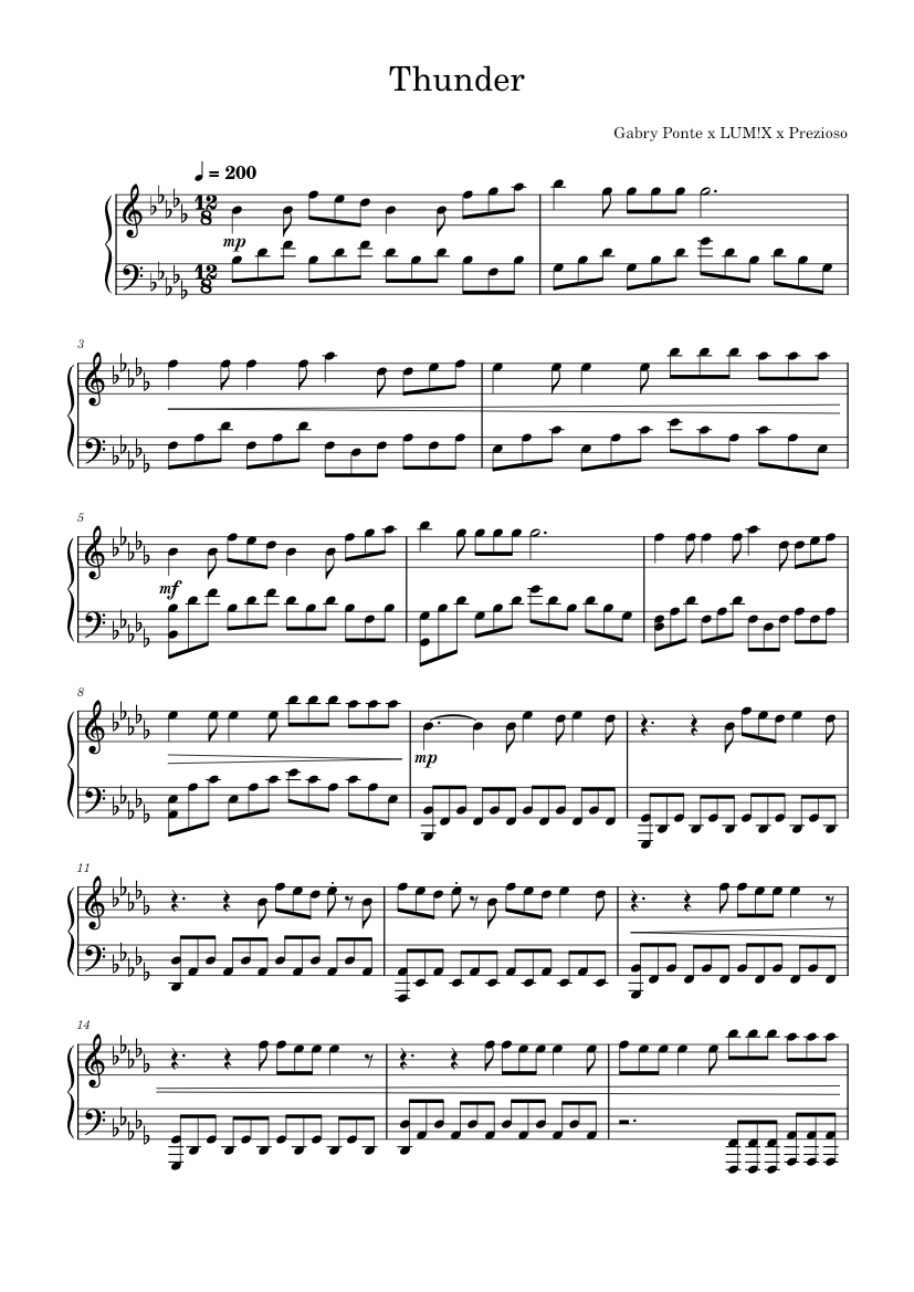 Thunder – Gabry Ponte x LUM!X x Prezioso - piano cover Sheet Music for ...