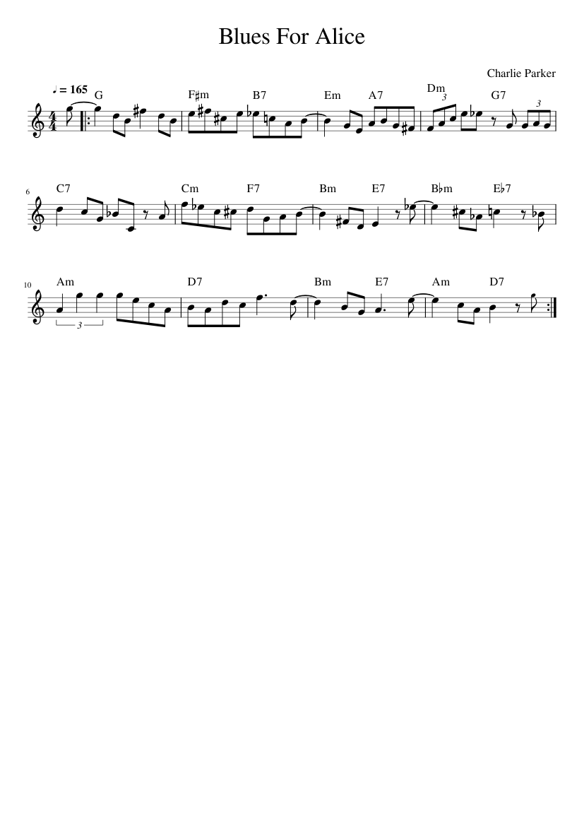 Blues For Alice Sheet Music with Chords for Piano (Solo) easy ...